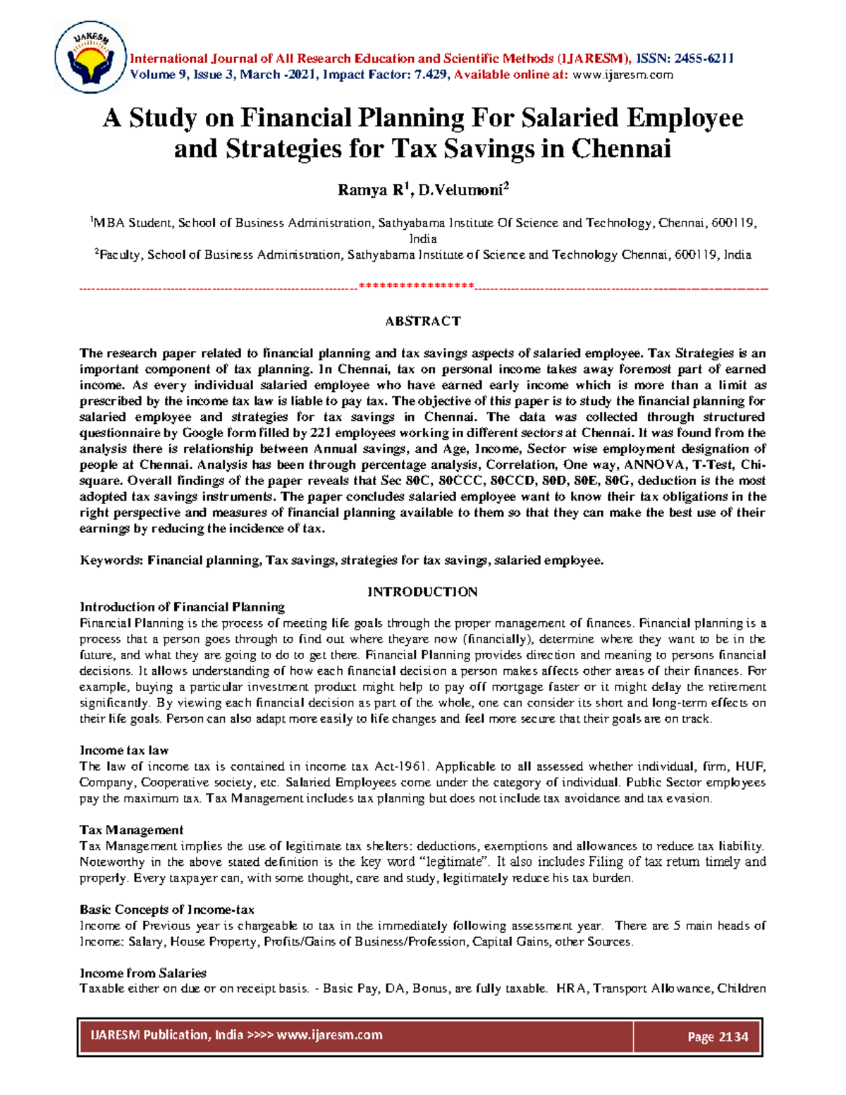 Ramya R, D - Financial services - Volume 9, Issue 3, March -2021 ...