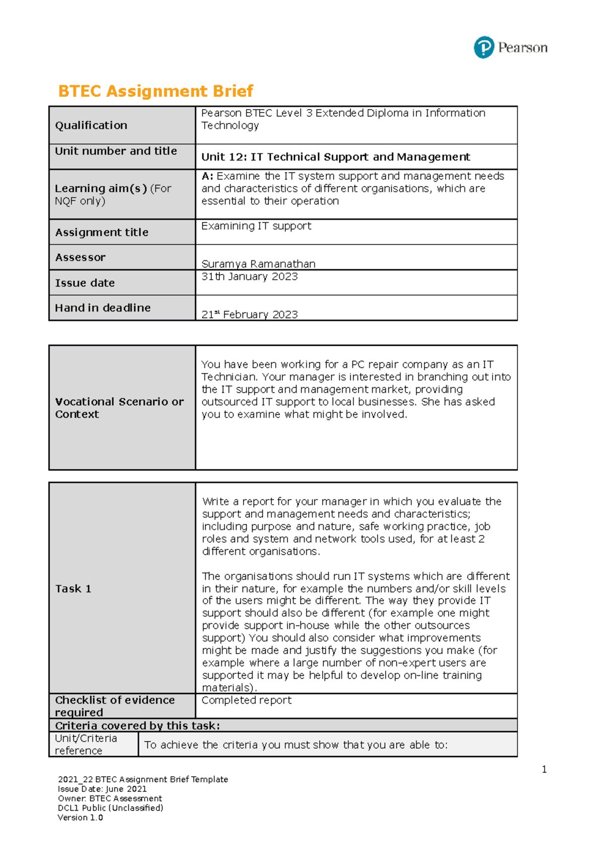 Unit 12 - Assignment 1 - IT Technical Support and Management - BTEC ...