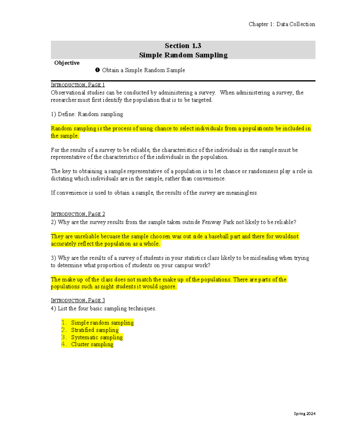Chapter 1 (1.3) GLN - Notes - Chapter 1: Data Collection Section 1 ...