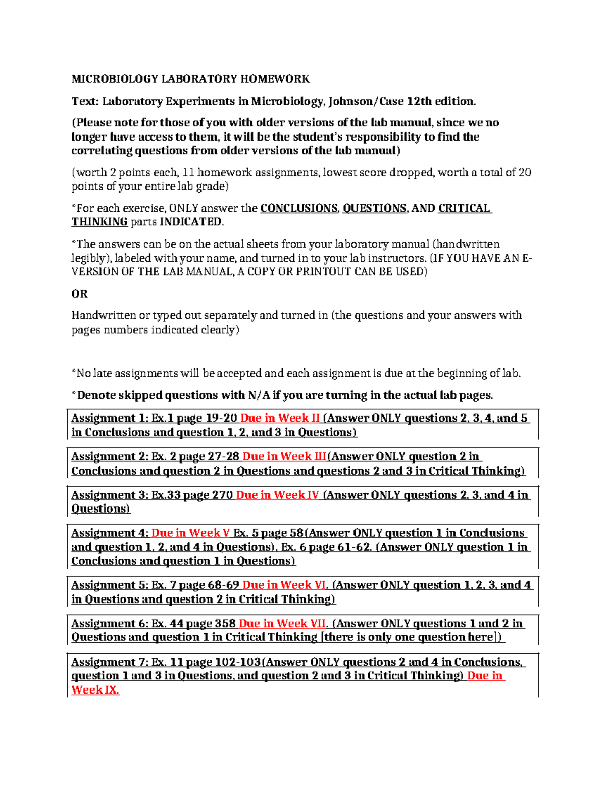 Microbiology 12TH ED Homework - MICROBIOLOGY LABORATORY HOMEWORK Text ...