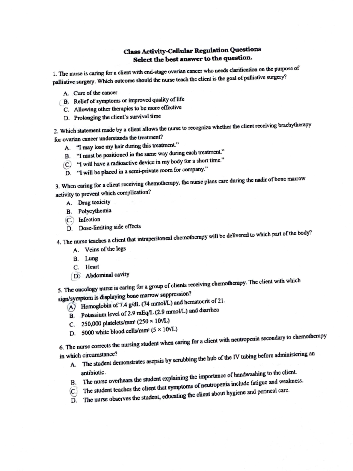 Cellular regulation practice questions - Class Regulation Questions ...