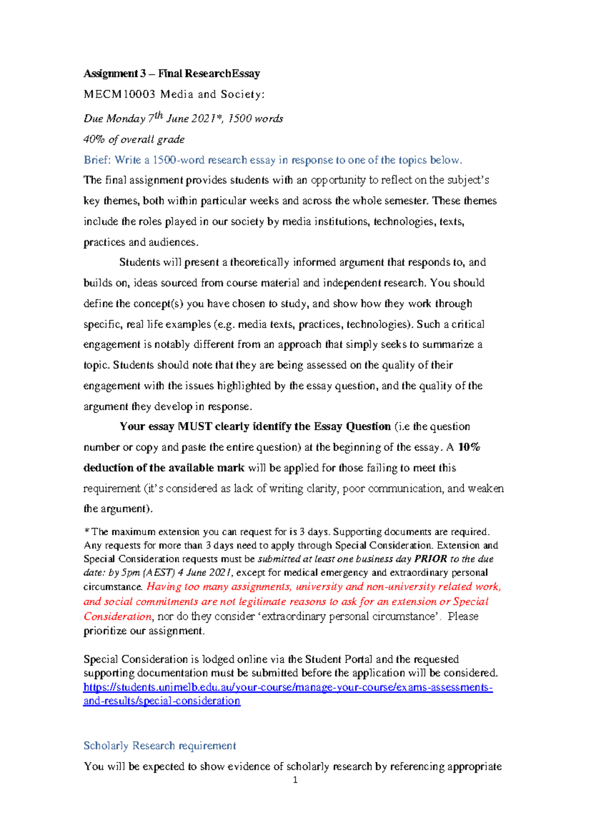 MECM10003 Assessment 3 essay questions - 2021 - Assignment 3 – Final ...