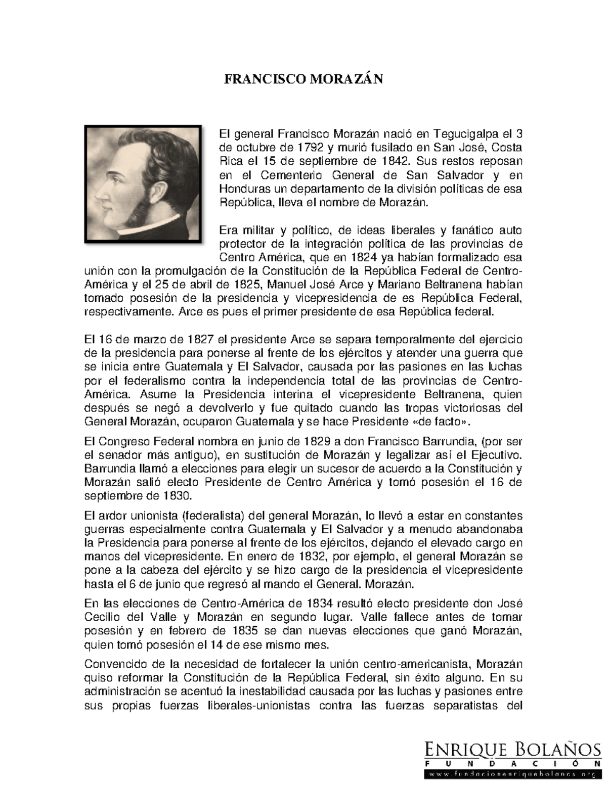 Biografia de Francisco Morazan - FRANCISCO MORAZÁN El general Francisco ...