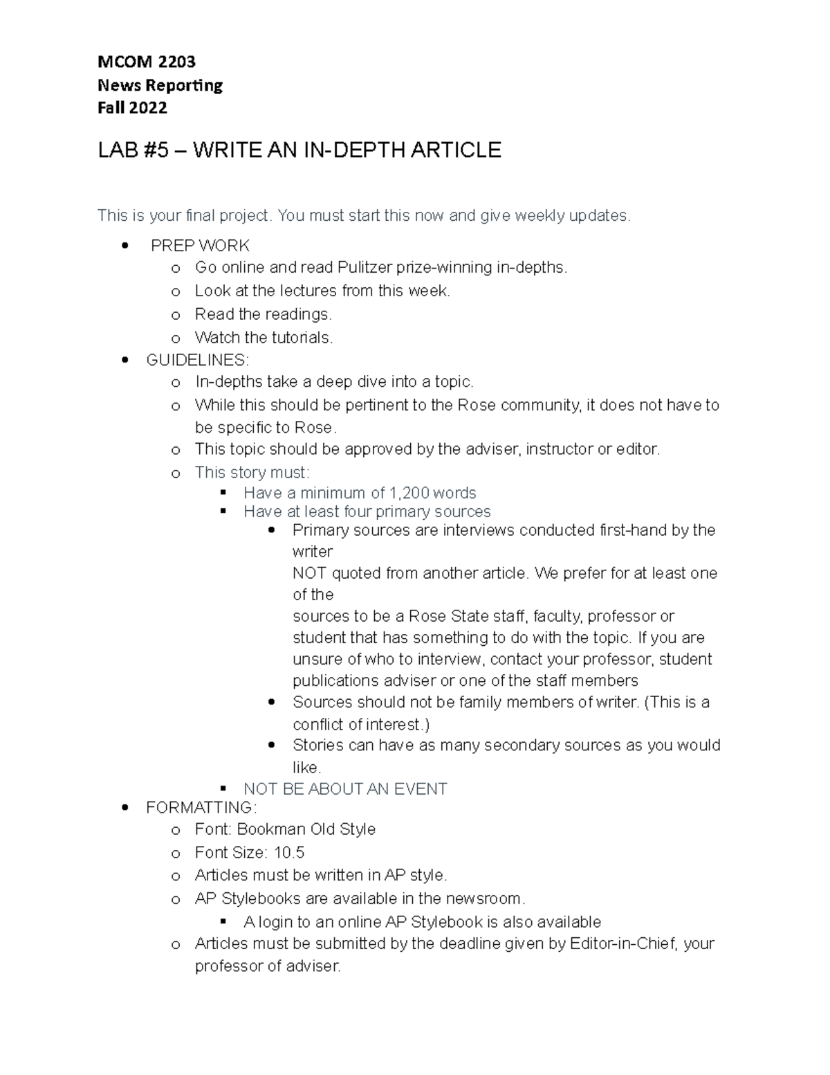MCOM 2203-LAB 5-FA 22-News Reporting - MCOM 2203 News Reporting Fall ...