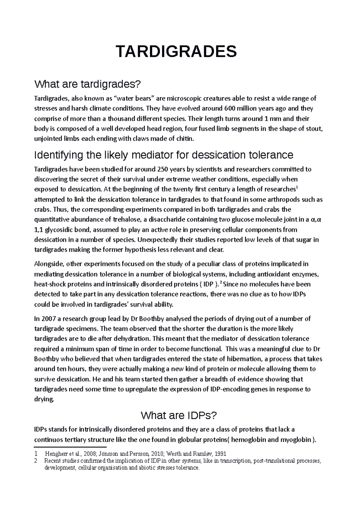 Tardigrades - notes - TARDIGRADES What are tardigrades? Tardigrades ...