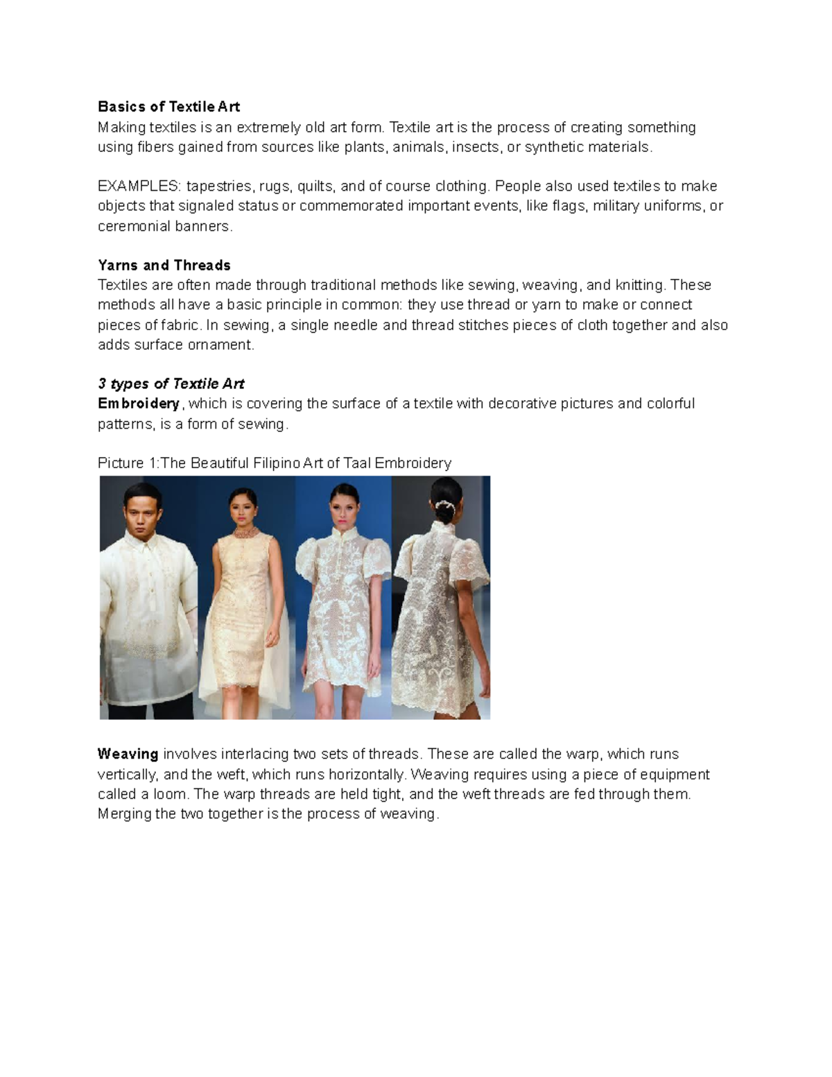 Western textile Art (3types) - Basics of Textile Art Making textiles is ...