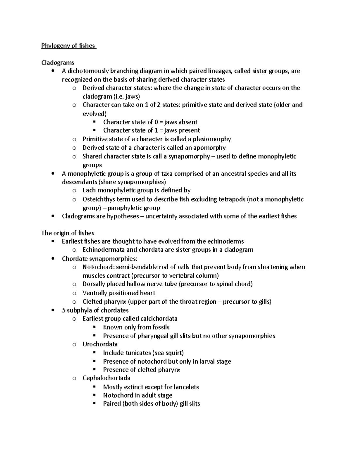 Lecture notes - Jeffery Hutchings - Phylogeny of fishes Cladograms A ...