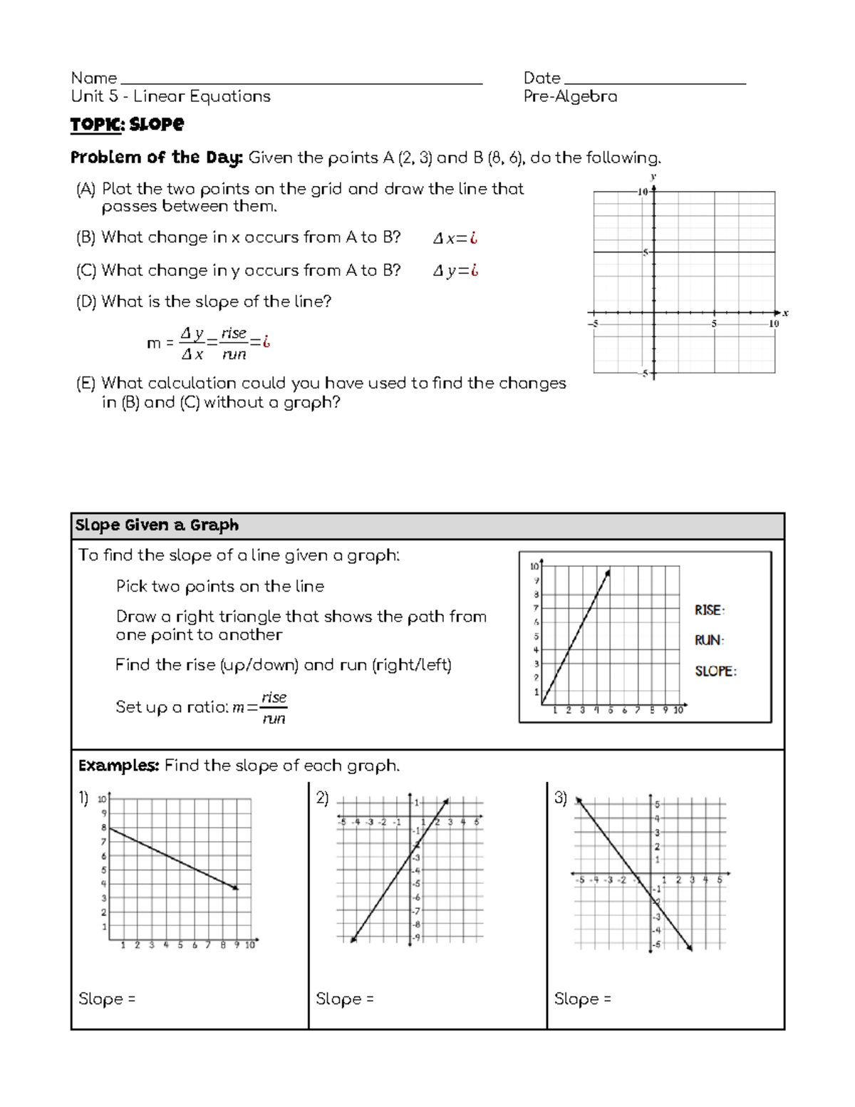 5) Slope - Name __________________________________________________ Date