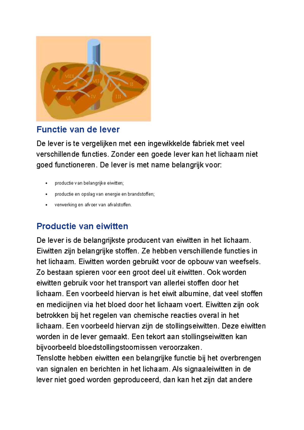 Presentatie - Functie van de lever De lever is te vergelijken met een ...