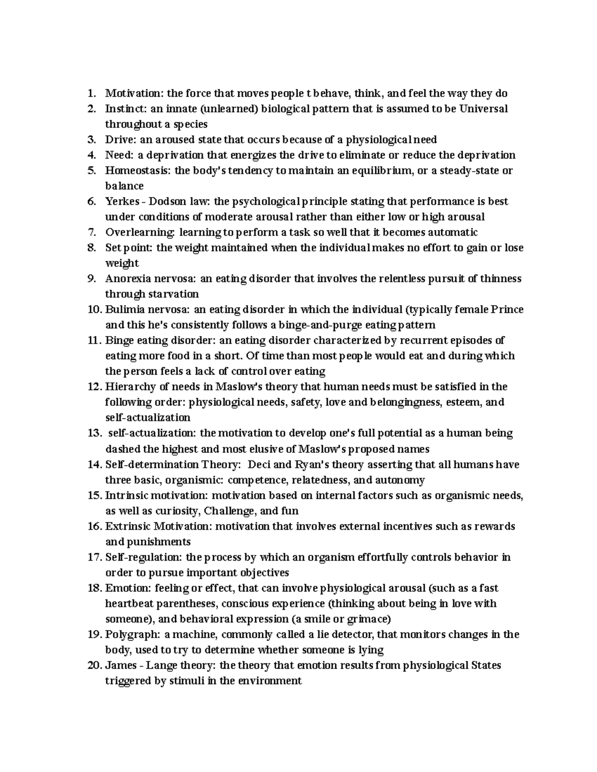 Introduction to psychology notes 25 - Motivation: the force that moves ...