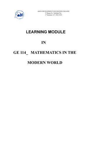 Mathematics IN THE Modern World Module 3 - LEYTE COLLEGES San Jose ...