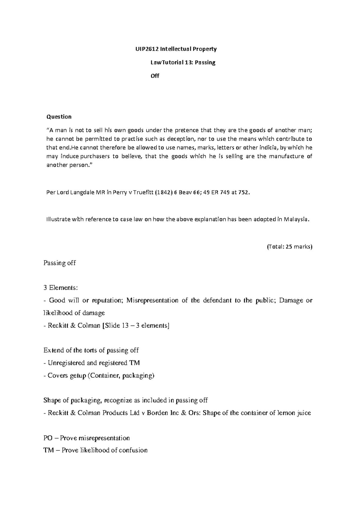 [Tutorial] IP T14 - Passing Off - UIP2612 Intellectual Property - MMU ...