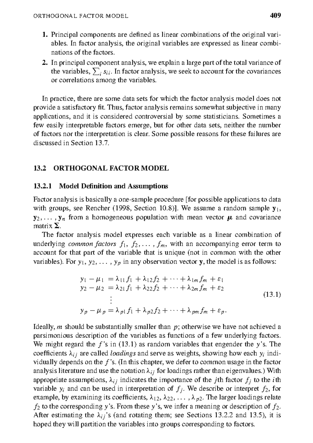 Orthog factor analysis - ORTHOGONAL FACTOR MODEL 409 1. Principal ...