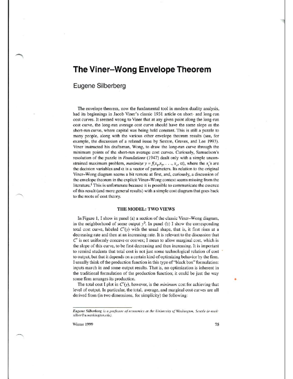 Handout-Viner-Wong Envelope Theorem - ACCO1165 - Studocu
