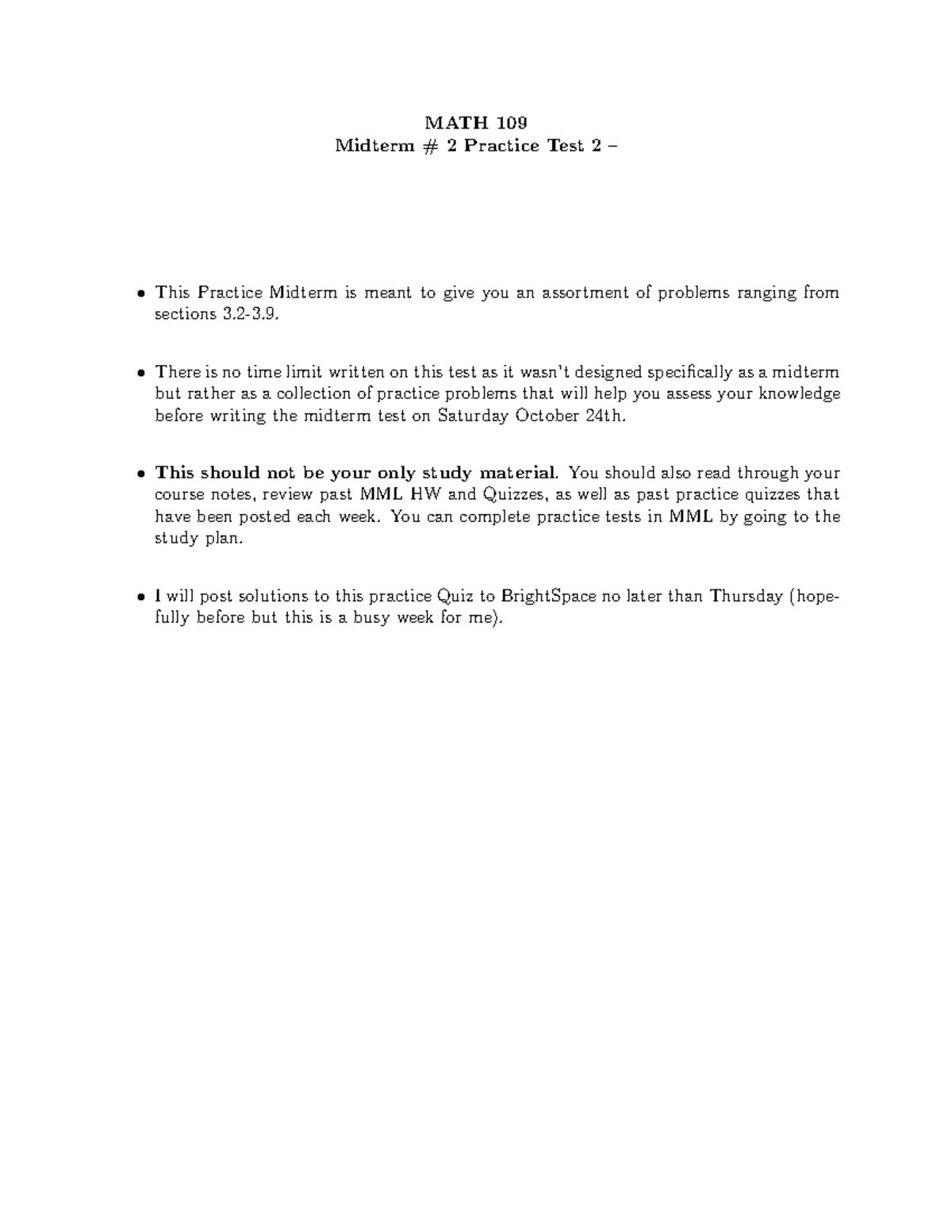 Math 109 Practice Midterm II #2 Solutions - MATH 109 Midterm # 2 ...