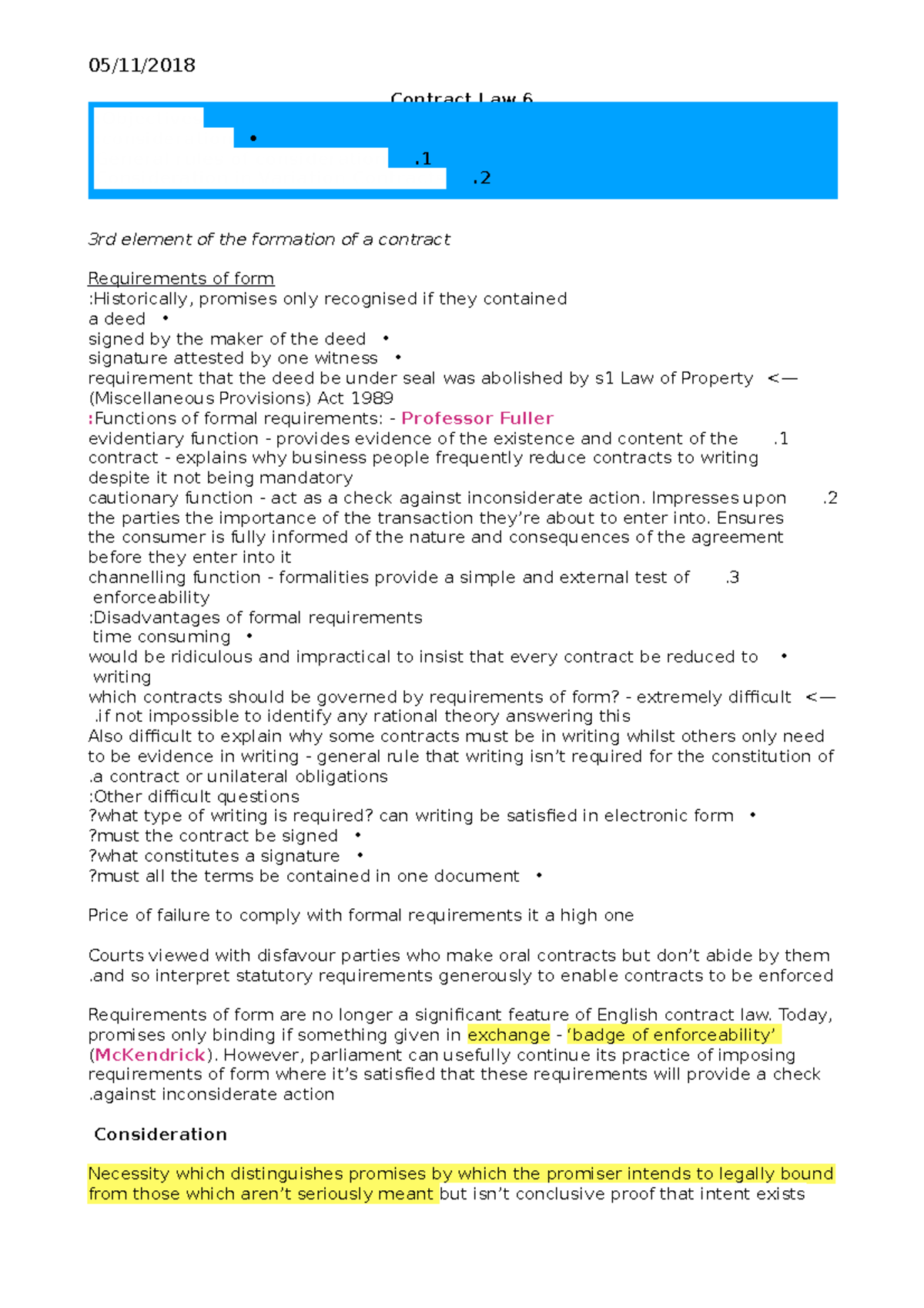 Contract law 6 05:11:2018 - Contract Law 6 3rd element of the formation ...