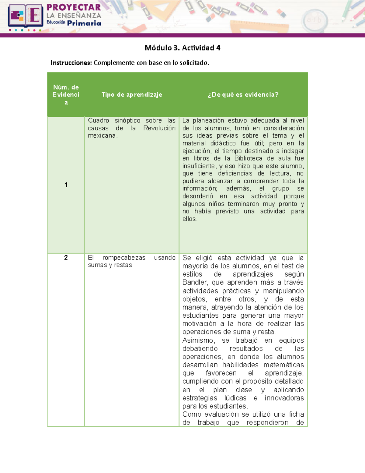 Actividad 4 Módulo 3 - Módulo 3. Actividad 4 Instrucciones: Complemente ...