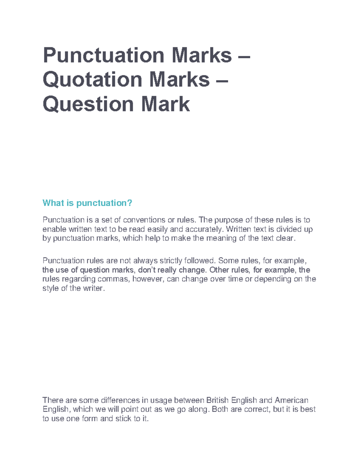Rules in Punctuation - Punctuation Marks – Quotation Marks – Question ...