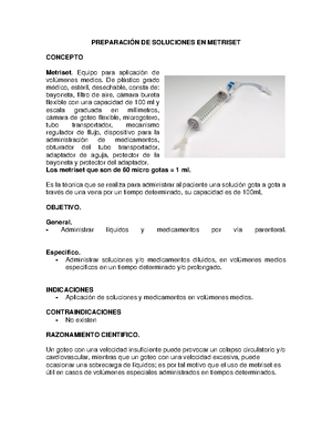 Metriset - procedimientos en la terapia de infusion - PREPARACIÓN DE ...