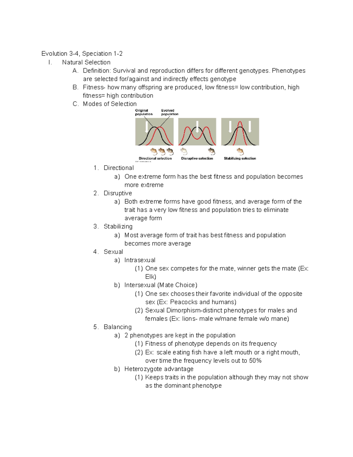 Evolution Outline - Evolution 3-4, Speciation 1- I. Natural Selection A ...