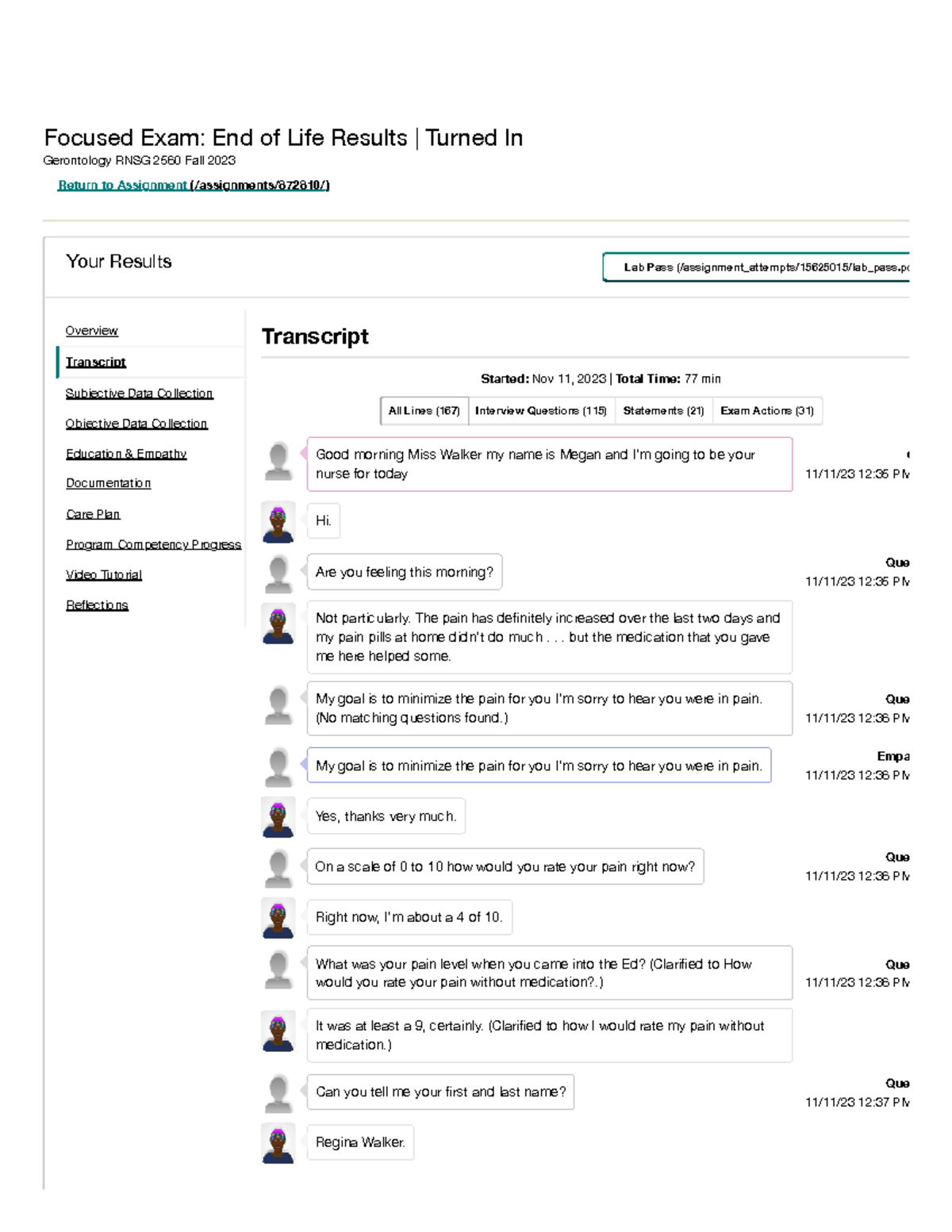 2 - Transcript - SH GERO - END OF LIFE - Regina Walker - Focused Exam ...
