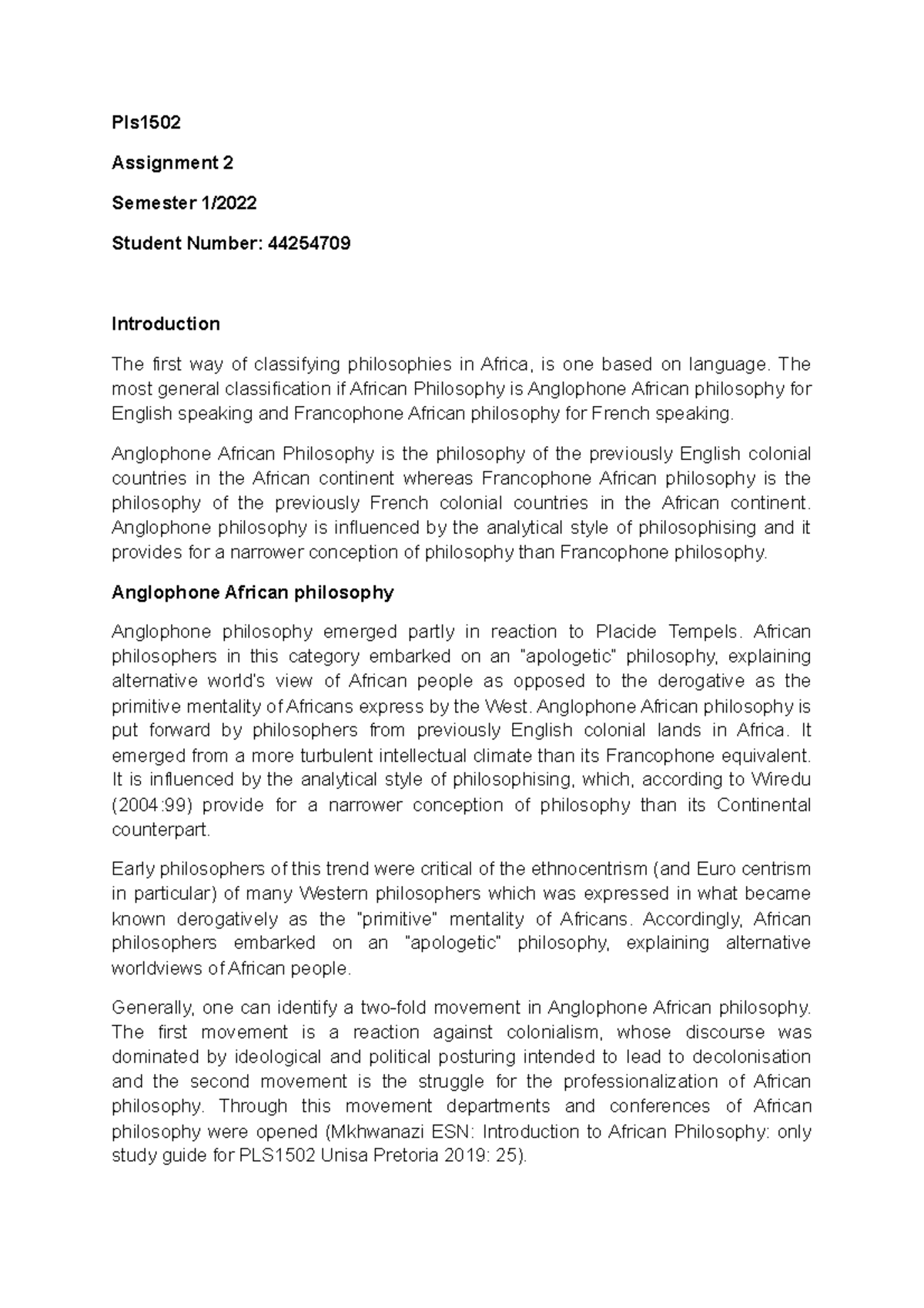 Assignment 2 PLS152 - Pls Assignment 2 Semester 1/ Student Number ...