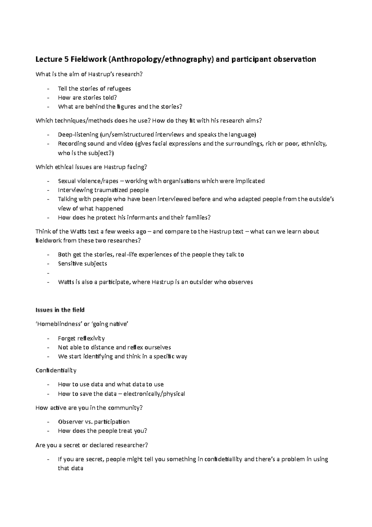 Lecture 5 Fieldwork (Anthropology, ethnography) and participant ...