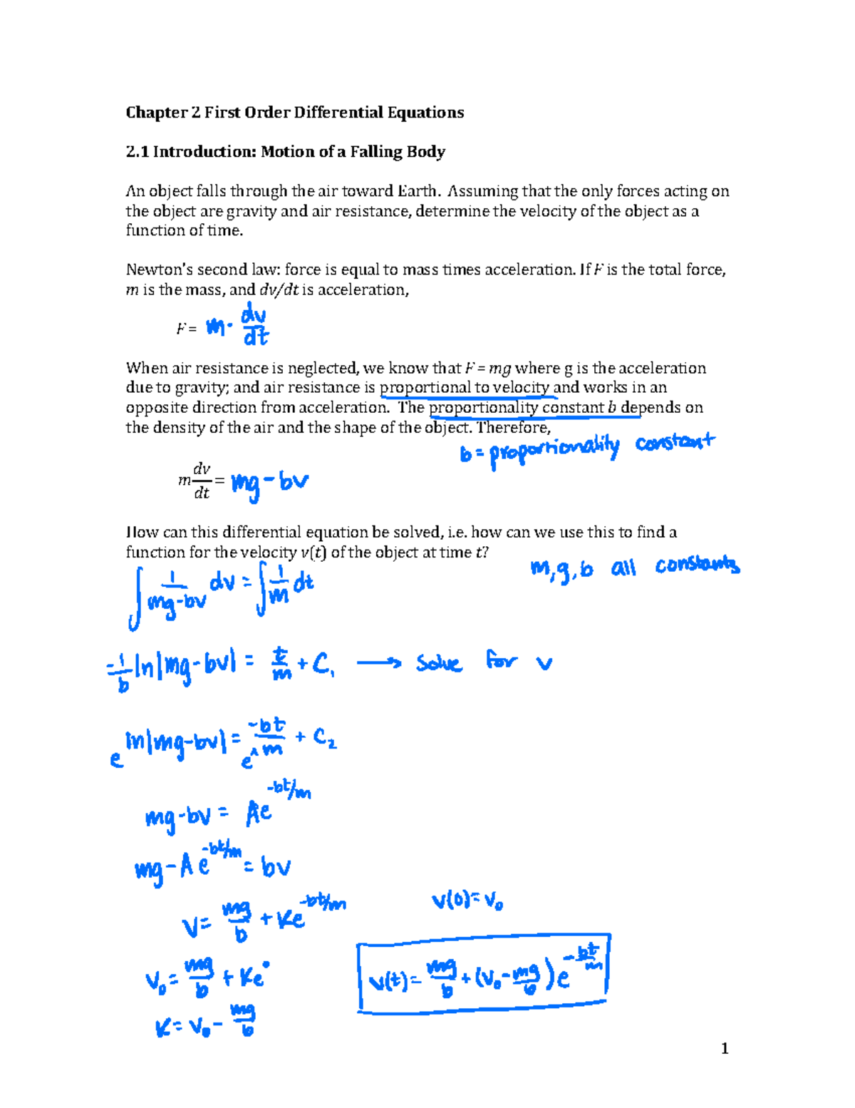 First Order Differential Equations - Chapter 2 First Order Differential Equations 2 Introduction ...