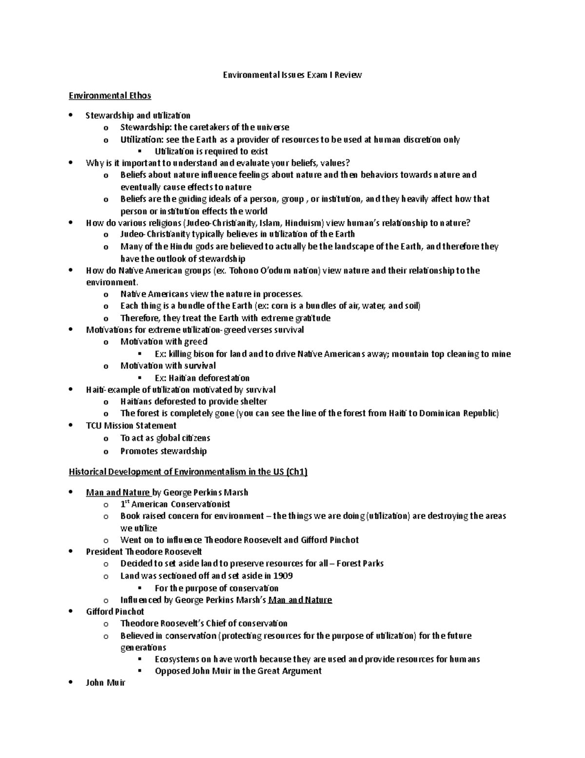 Exam I Review (002) - Lecture notes Unit 1 - Environmental Issues Exam ...