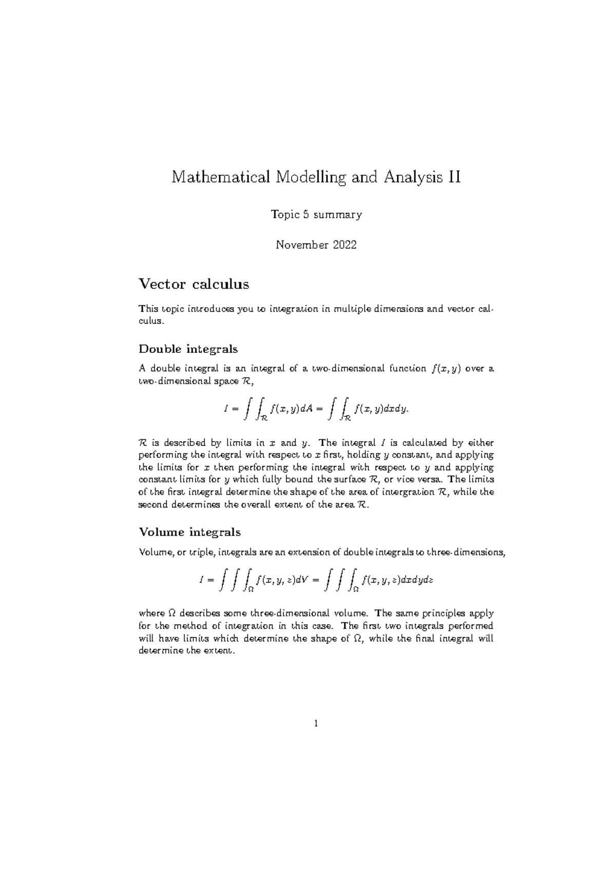 Topic 5 - summary - Mathematical Modelling and Analysis II Topic 5 ...