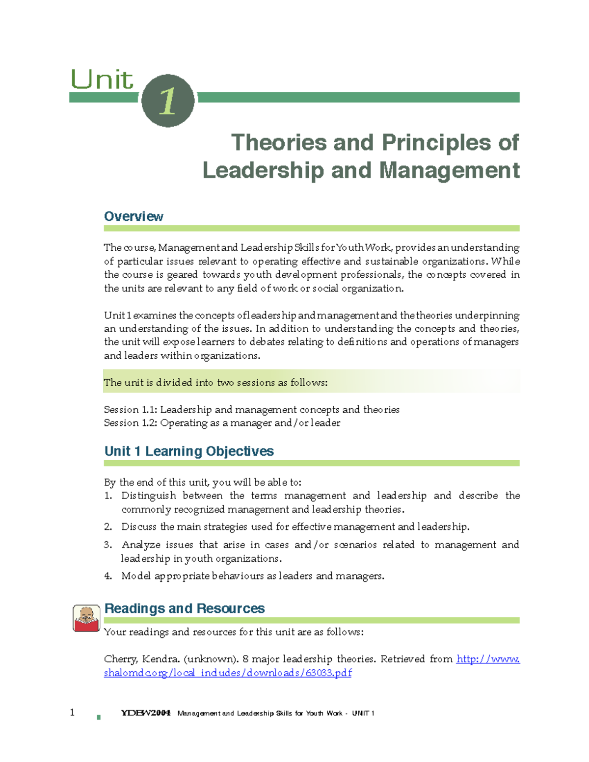 YDEW2004-Unit-1- Final (1)- theories and principles of leadership and ...