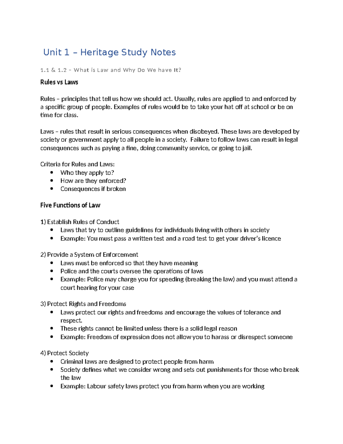 Business Law Unit 1 Study Notes - Unit 1 – Heritage Study Notes 1 & 1 ...