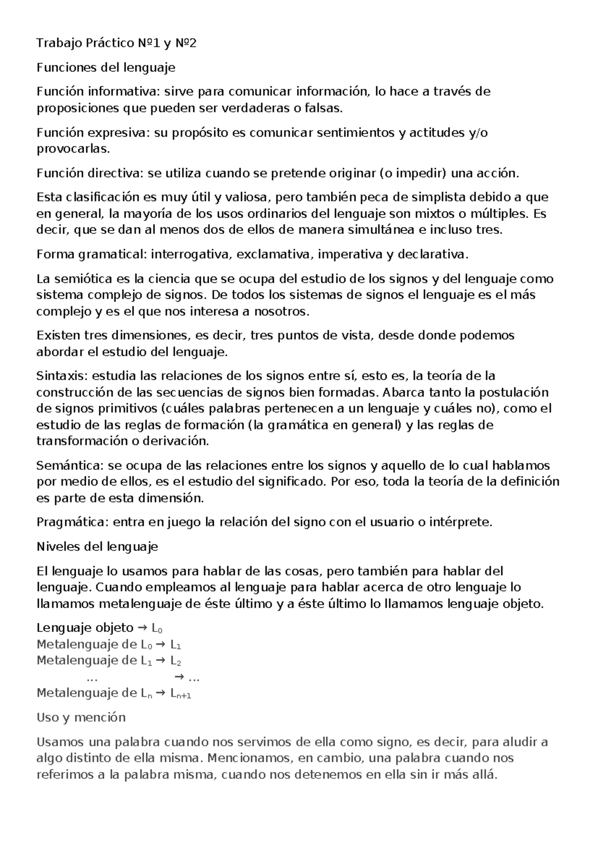 Trabajo Práctico Nº1 y Nº2 - Trabajo Práctico Nº1 y Nº Funciones del ...
