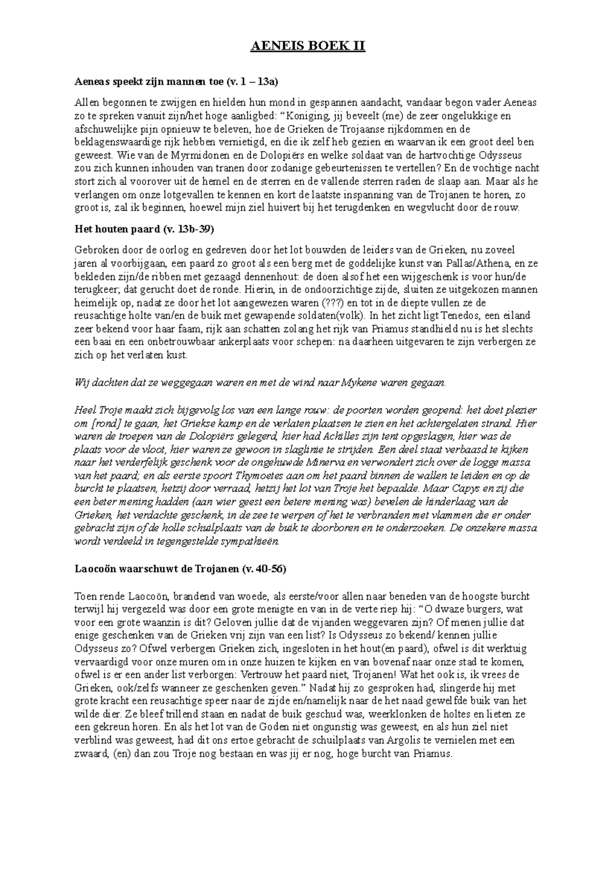 Vergilius, Aeneis boek II - AENEIS BOEK II Aeneas speekt zijn mannen ...
