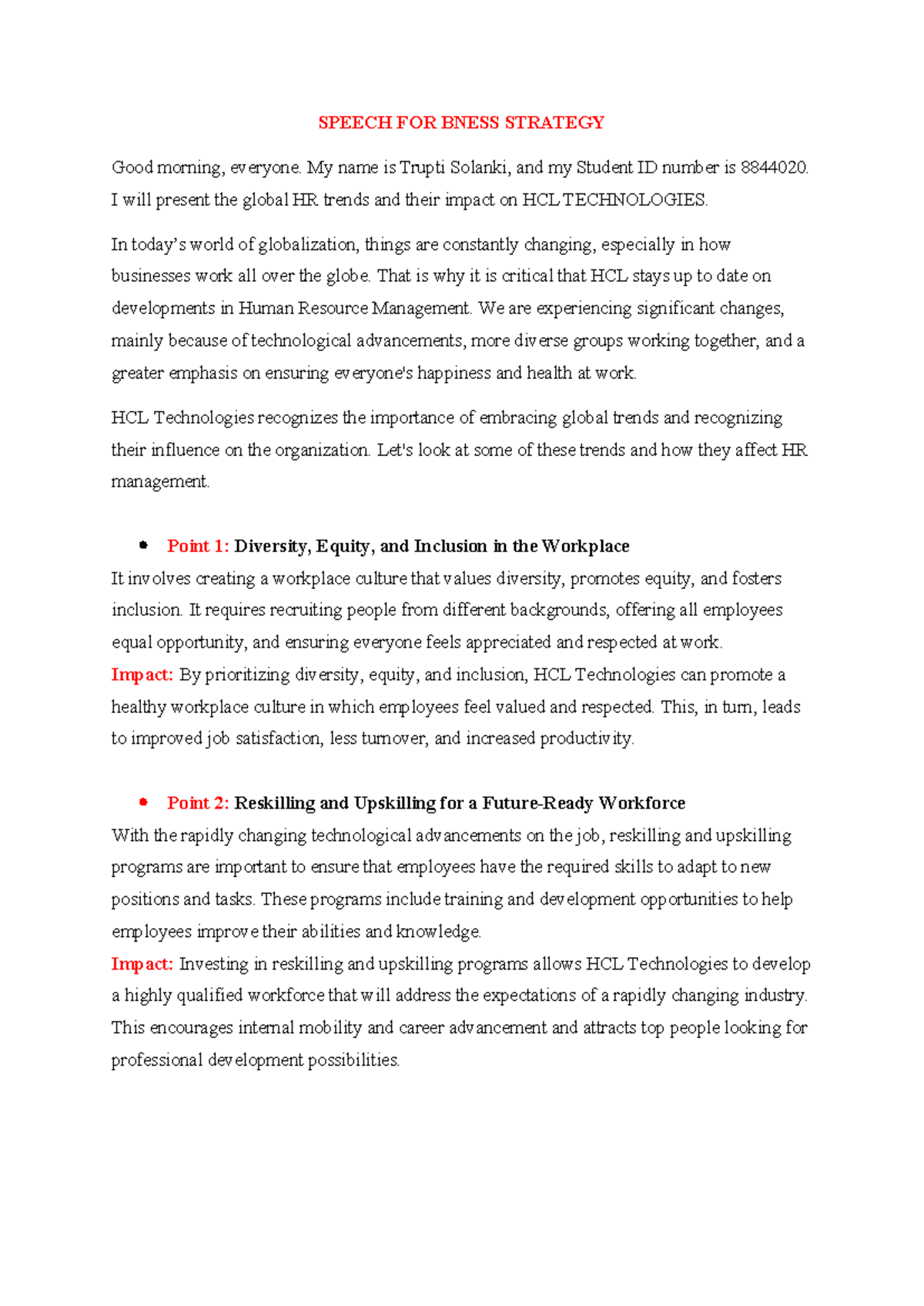 Business strategy - SPEECH FOR BNESS STRATEGY Good morning, everyone ...