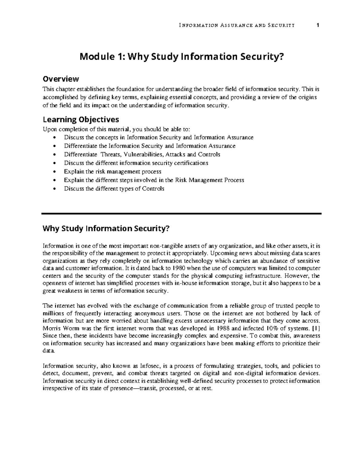 Module 1 - Lecture notes qwe - Module 1: Why Study Information Security ...