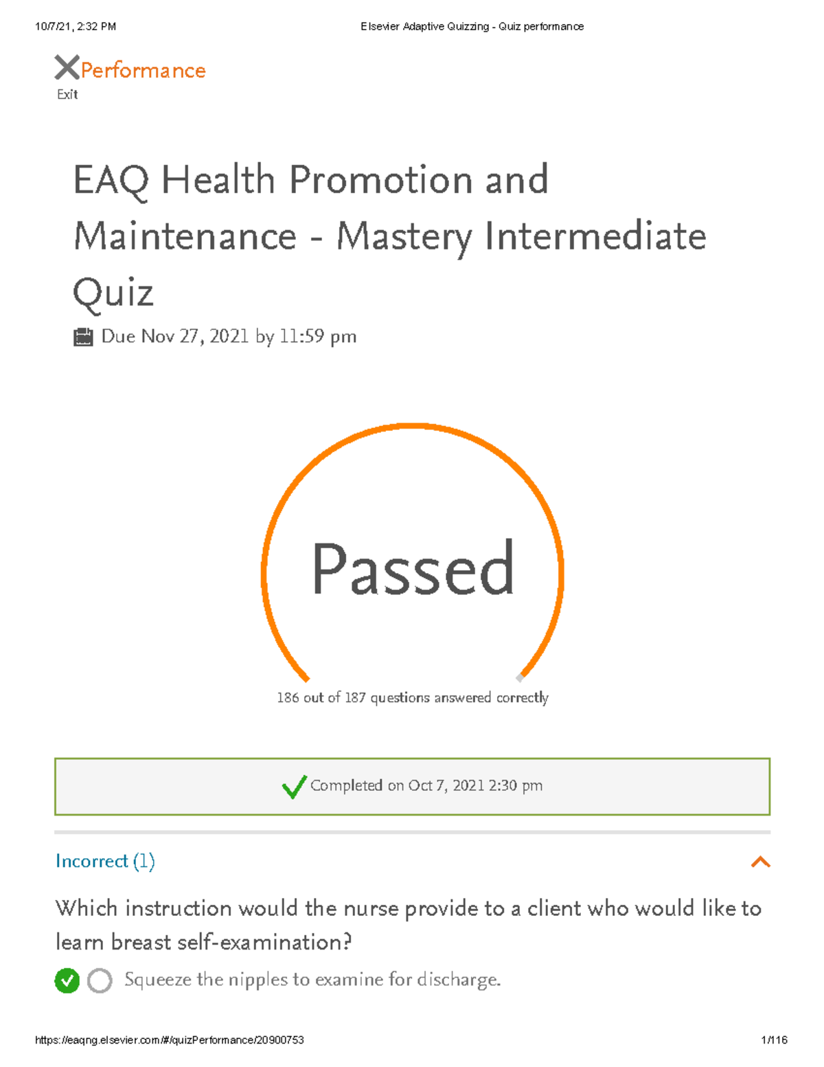 EAQ Health Promotions and Maintenance Intermediate - ####### Exit ...