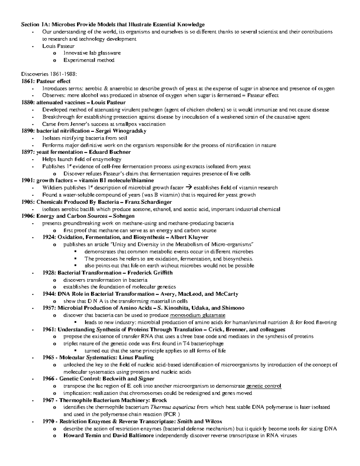 Module 6 Notes - Section 1A: Microbes Provide Models that Illustrate ...