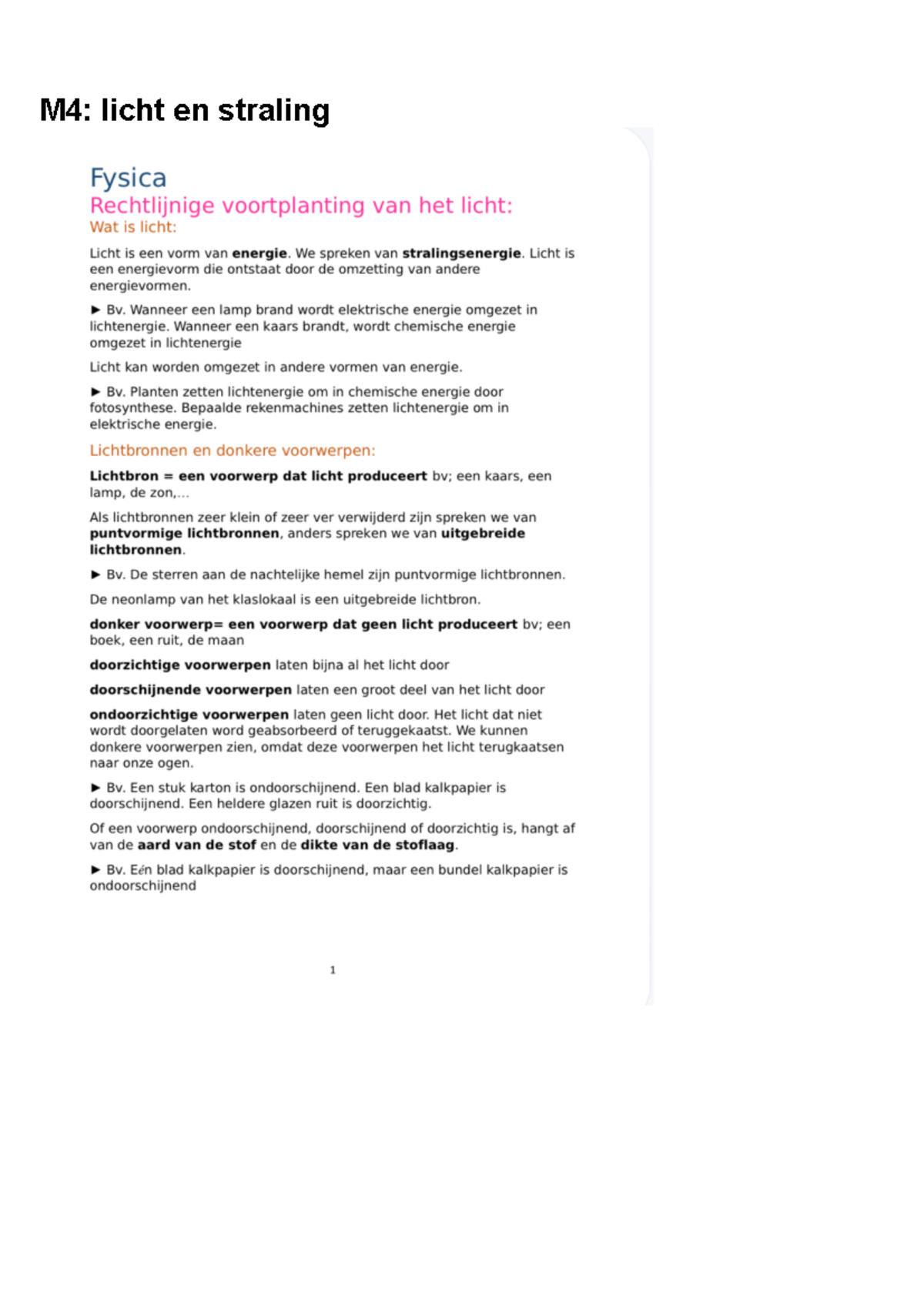 Fysica module 4 Licht - M4: licht en straling Fysica Rechtlijnige ...