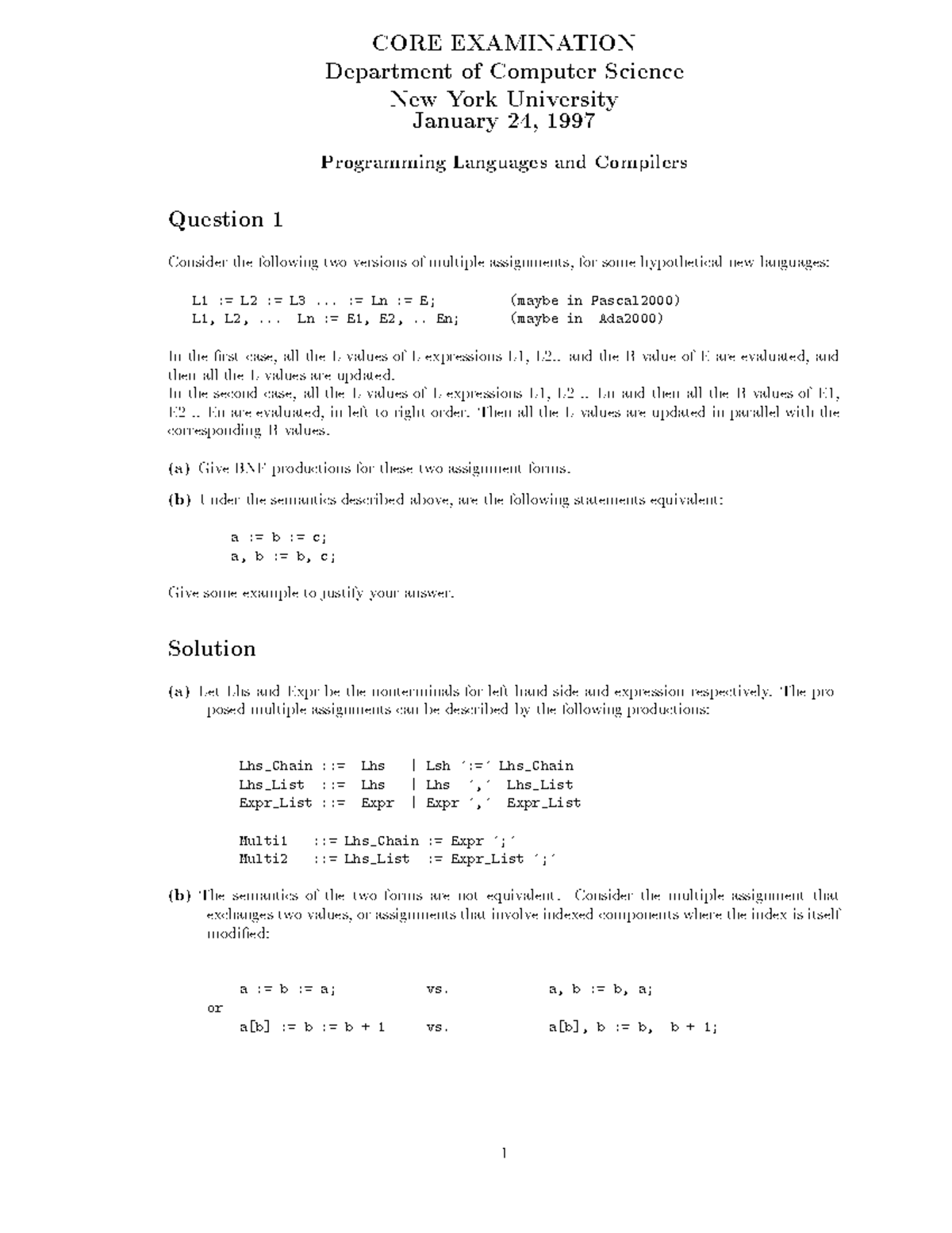 Jan97core - CORE EXAMINATION Department of Computer Science New York ...