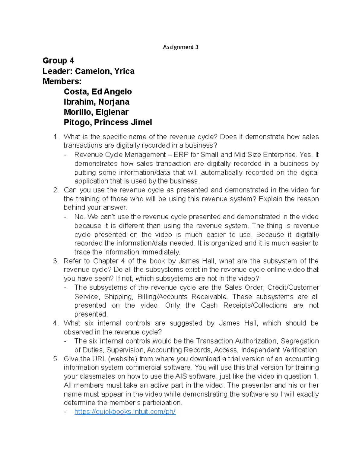 Draft research paper - Assignment 3 Group 4 Leader: Camelon, Yrica ...