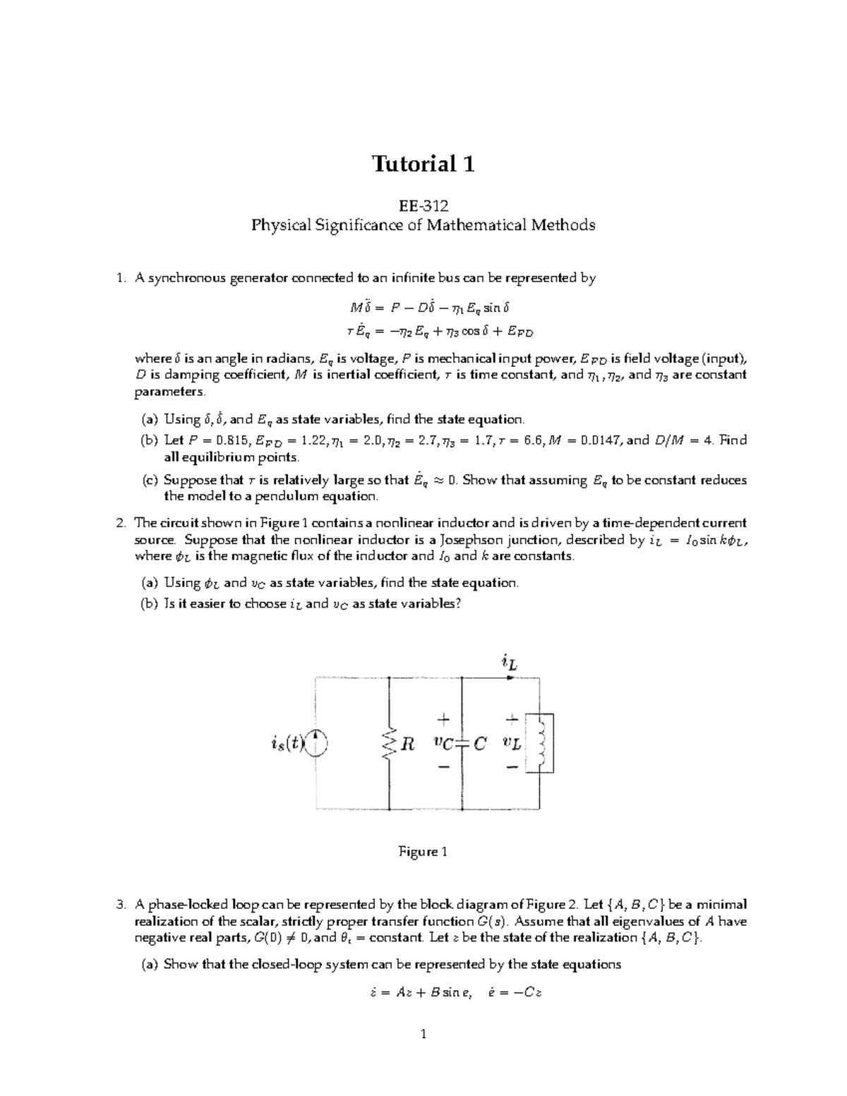 Tutorial 1 maths - Tutorial 1 EE- Physical Significance of Mathematical ...