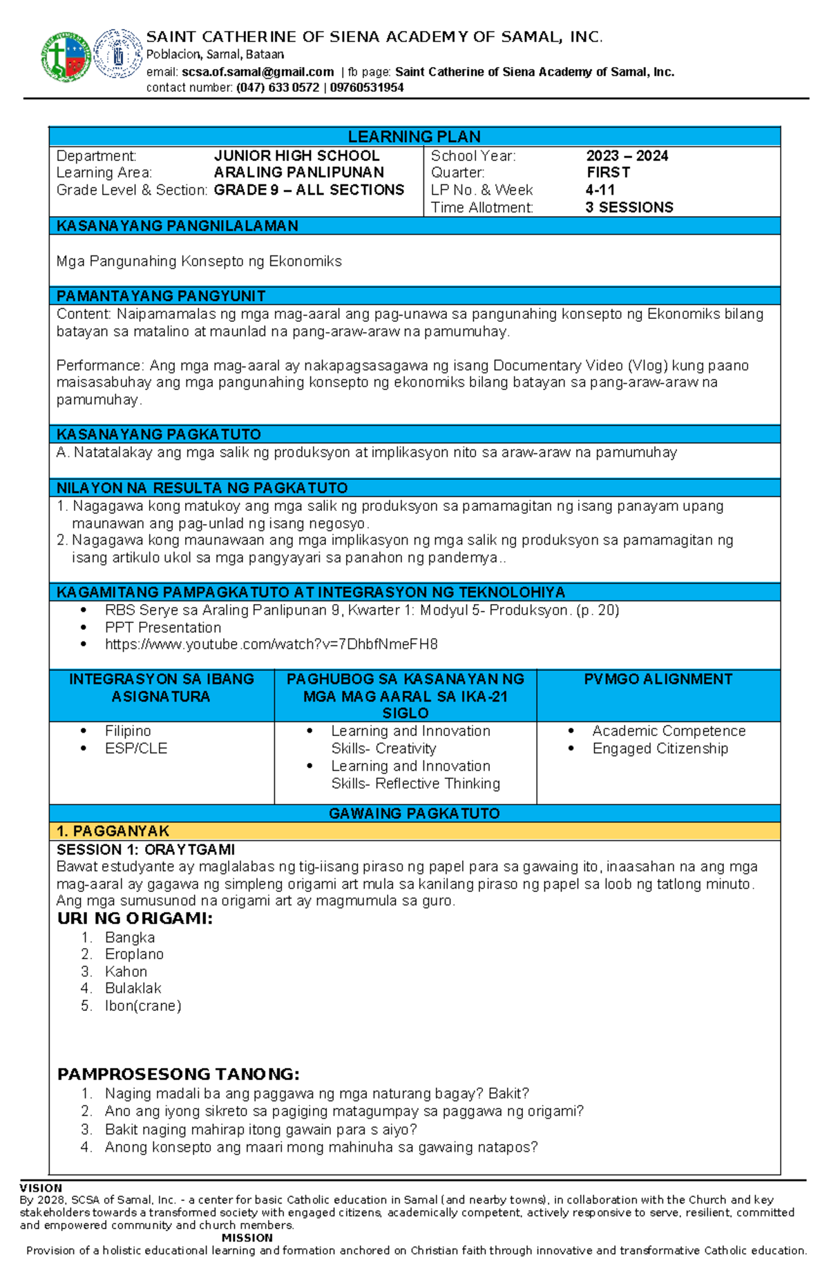 AP9-LP 3 - ARALING PANLIPUNAN LESSON PLAN: LESSON 3 GRADE 9 ...