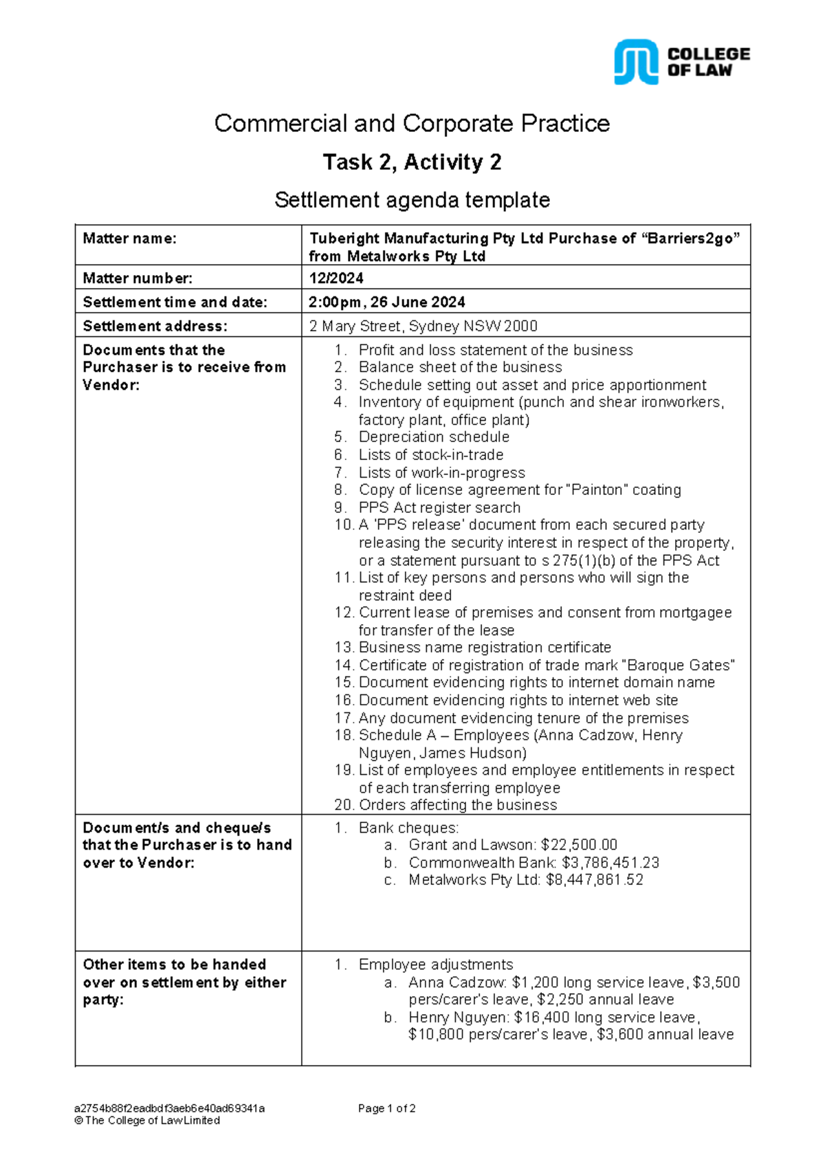 CCP Activity 2.2 - Commercial and Corporate Practice Task 2, Activity 2 ...