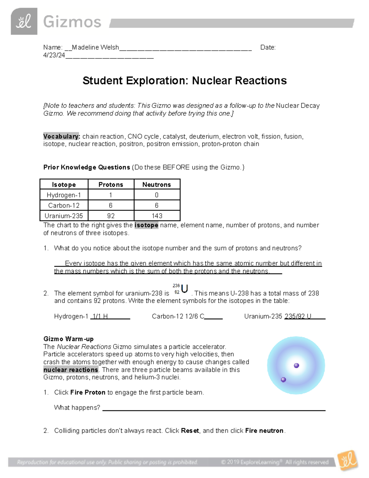 Copy of Nuclear Reactions SE - Name: Madeline Welsh ...