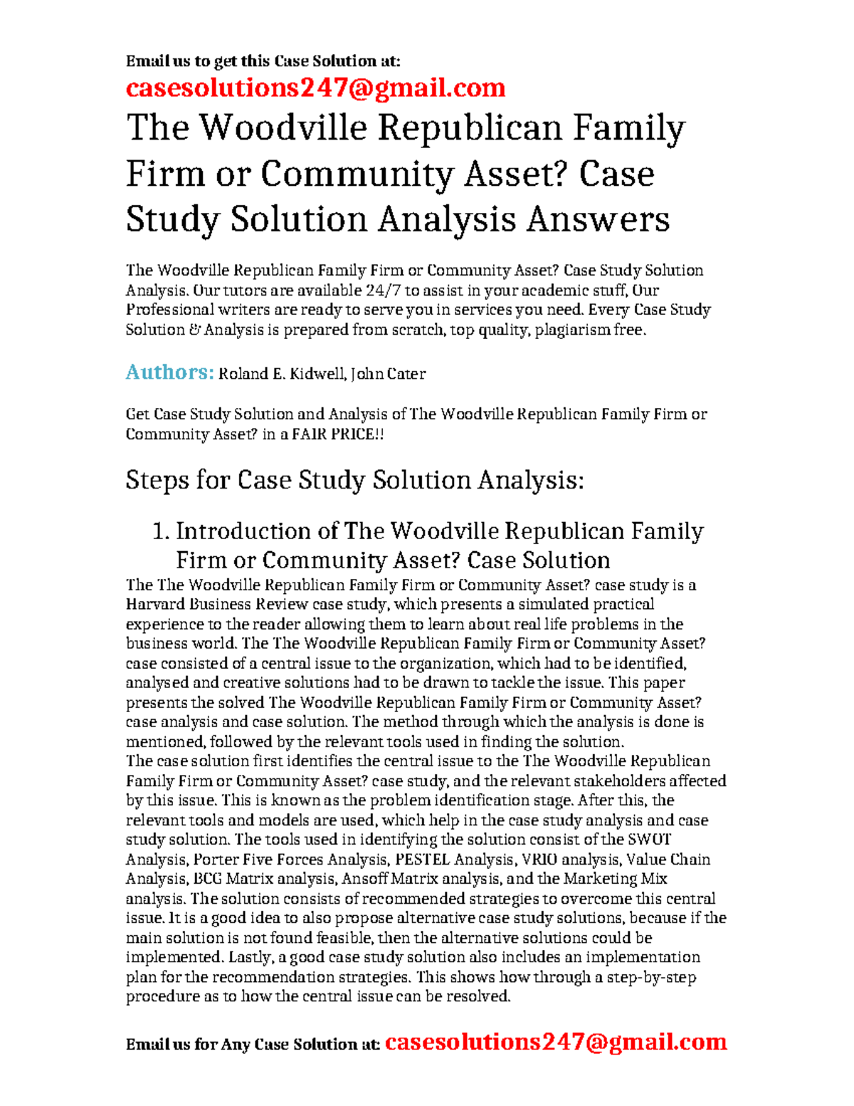 SOLUTION The Woodville Republican Family Firm or Community Asset - casesolutions247@gmail The ...