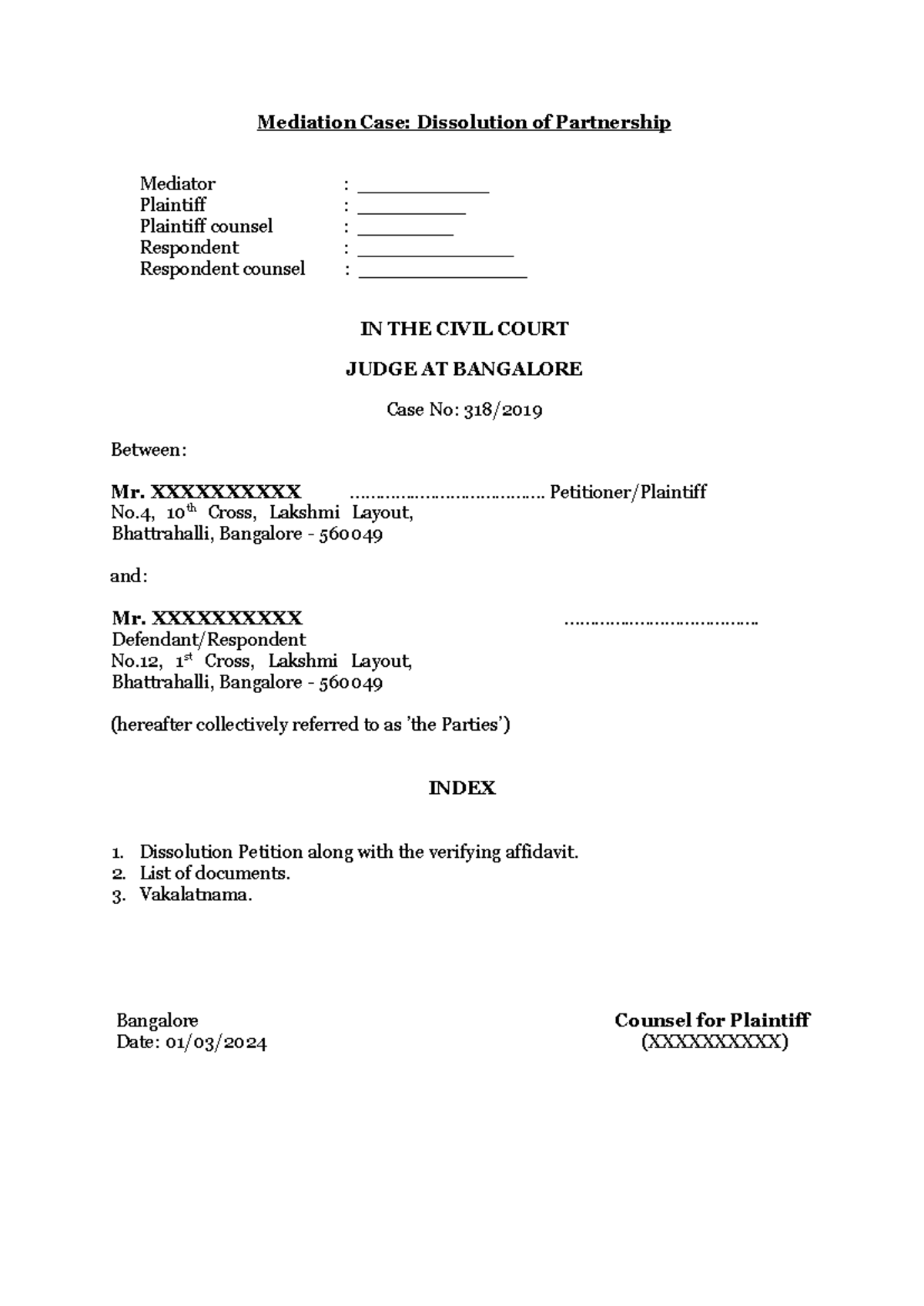 Mediation Case - Final -Simulation - Mediation Case: Dissolution of ...
