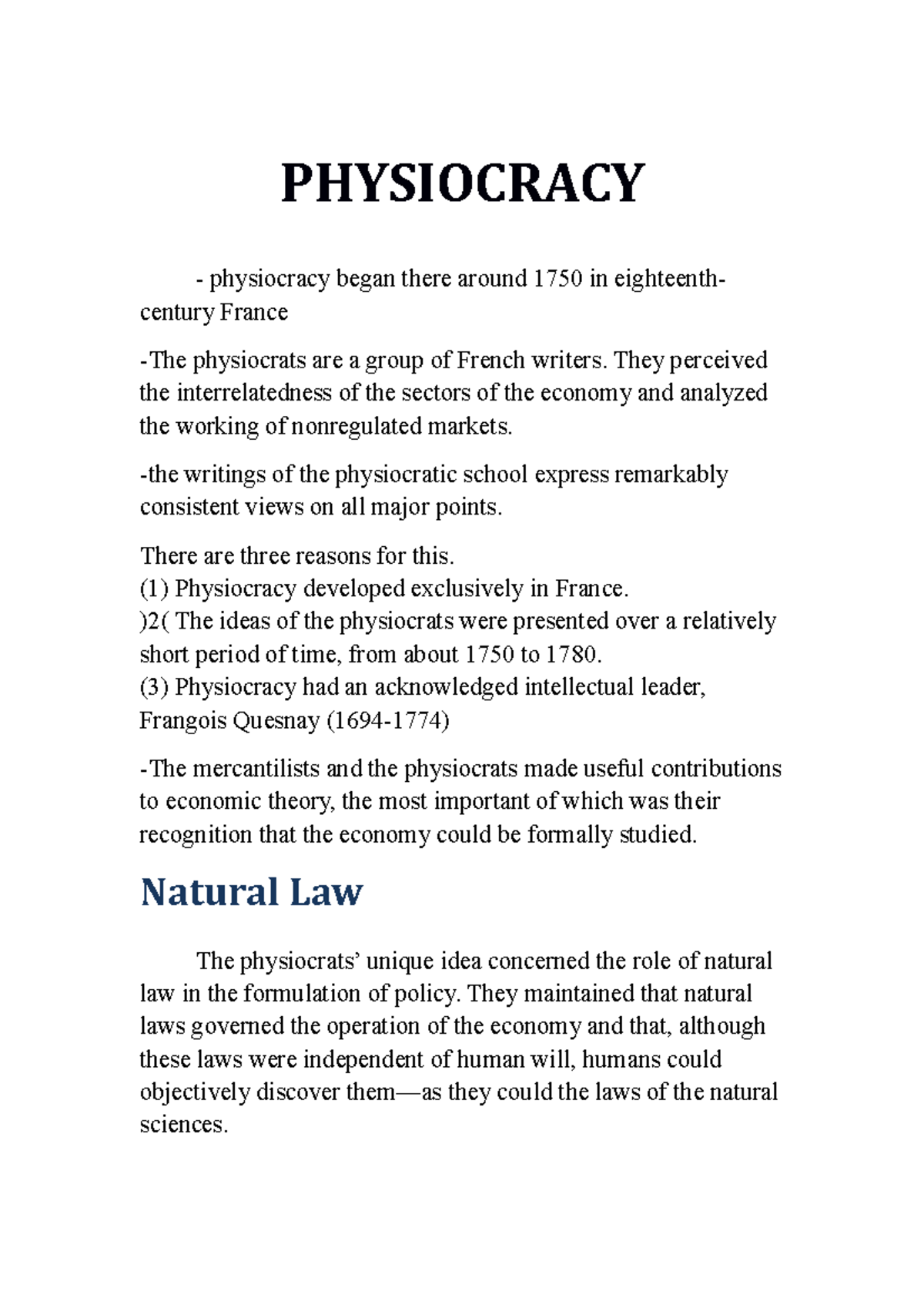 Physiocracy - Lecture notes 2 - PHYSIOCRACY physiocracy began there ...