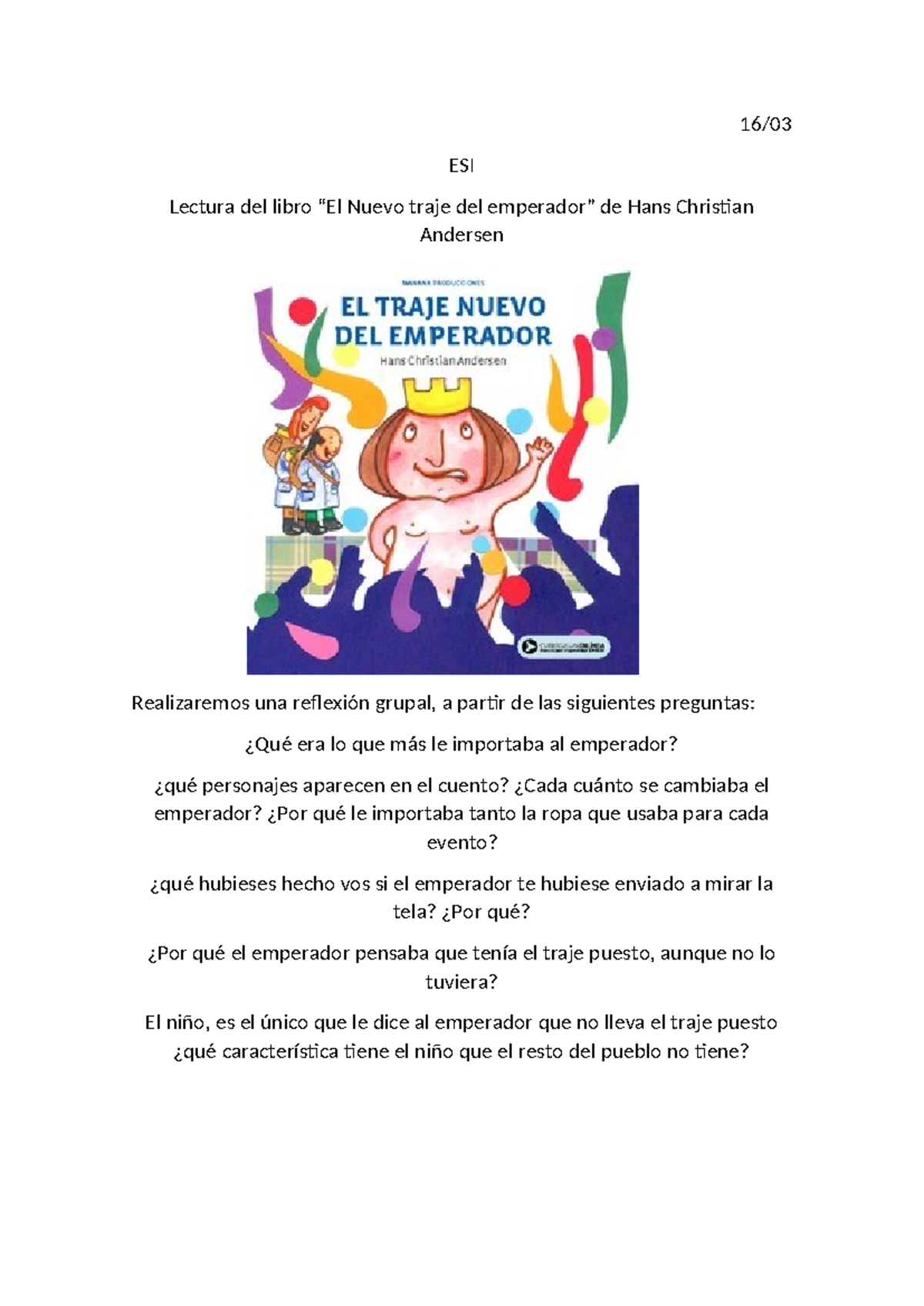 El traje del emperador - práctica - 16/ ESI Lectura del libro “El Nuevo ...