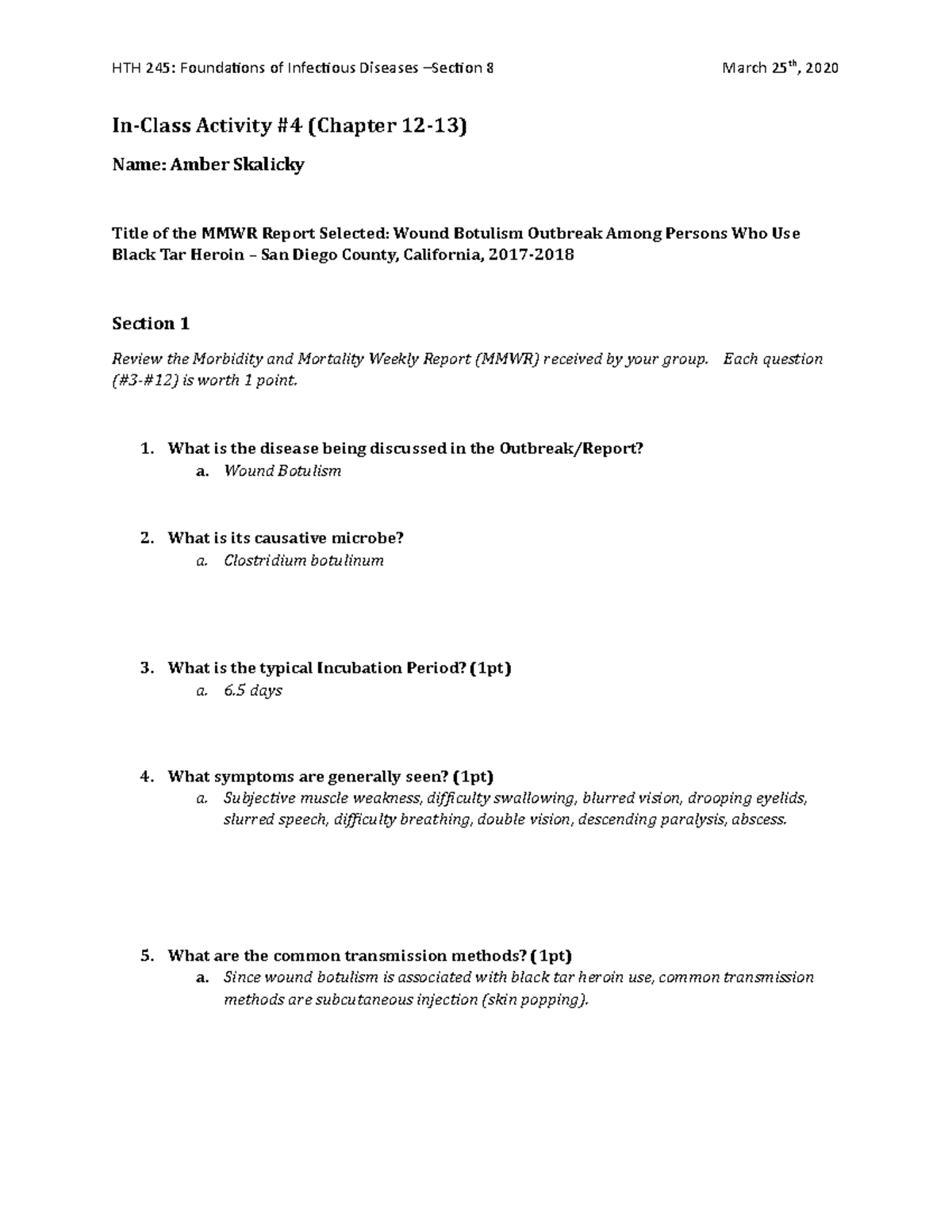 ICA #4 - ICA - HTH 245: Foundations of Infectious Diseases –Section 8 ...